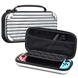 CALLCASE Carrying Case for Nintendo Switch OLED / Switch - Shockproof Protective Hard Shell Storage Bag for NS Console and Accessories, Portable Travel Pouch Bag with 10 Game Card Slots - Silver