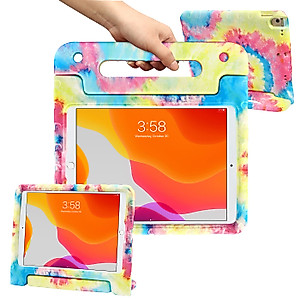 HDE iPad 9th Generation Case for Kids Shockproof iPad Cover 10.2 inch with Handle Stand fits 2021 9th Gen, 2020 8th Gen, 2019 7th Gen Apple iPad 10.2 - Tie Dye