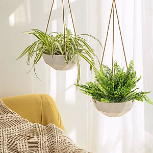 Rinlong 6Pcs Artificial Boston Fern Greenery Fake Plants Outdoor UV Resistant Plants Faux Fern for Outdoors Hanging Planter Decor