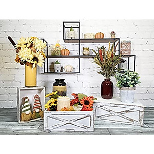 Admired By Nature White Oak Wood Modern Offset Mounted Metal Hanging Storage Floating Shelves, Black, ABN5E159-NTRL Wall Shelf