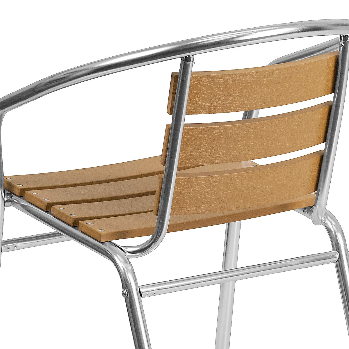 EMMA + OLIVER Aluminum Indoor-Outdoor Stack Chair w/Triple Slat Faux Teak Back