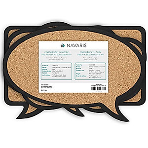 Navaris Cork Bulletin Board Set - 3X Pieces Cork Boards in Cute Decorative Speech and Thought Bubble Shapes with Push Pins for Kitchen, Home, Office