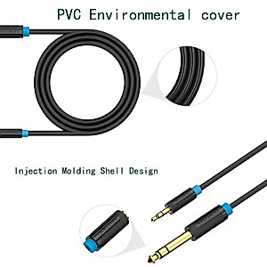 EVNSIX Audio Instrument Cable - 5FT 1/8" Male to 1/4" Male Aux Jack TRS Stereo Audio Cable for iPhone, iPod,Guitar Laptop Amplifier Microphone/24K 15U Gold Plated PVC Infection Molding Shell