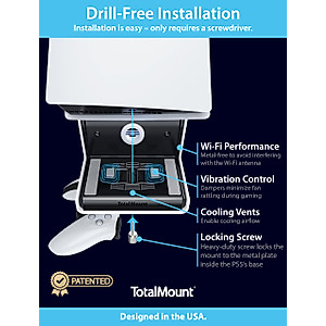 TotalMount Wall Mount for All PS5 Models – Bonus: Holds Two Controllers (Compatible with All PS5 Models Including Slim, Pro, and Original)