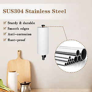 Paper Towel Holder Under Cabinet - Bjiotun Adhesive Paper Towel Holder Wall Mount, Stainless Steel 13.2 Inch Paper Towel Racks for Bathroom Kitchen Paper Towel Holder Countertop (2 Pack, Black)