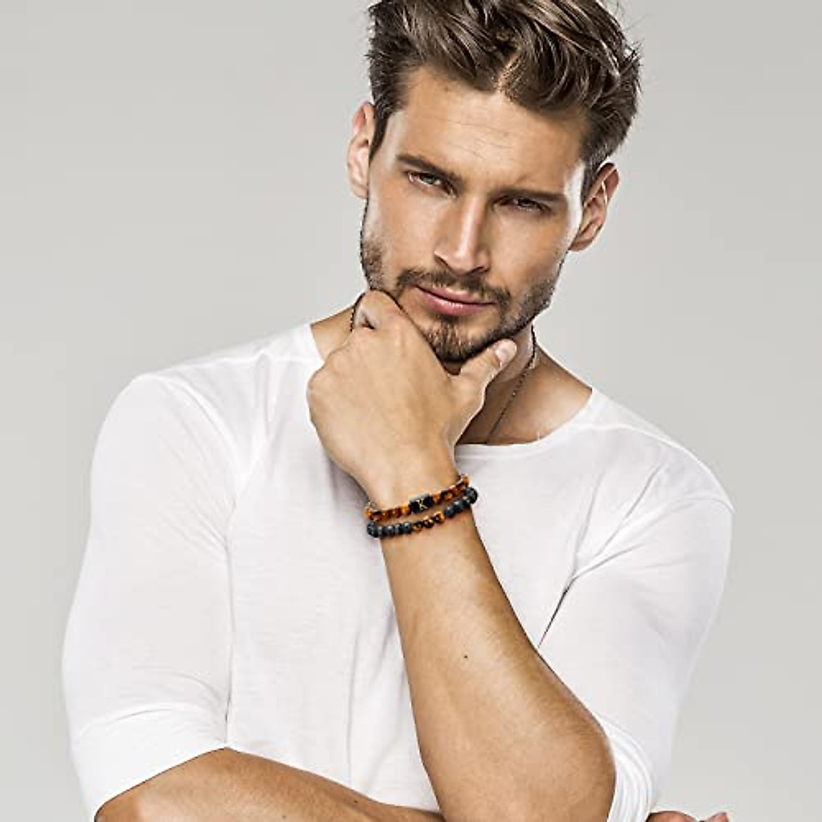 M MOOHAM Birthday Gifts for Men Bracelets - Beaded Bracelets for Men Funny Gifts for Men Initial C Bracelet Personalized Gifts for Men Christmas Gifts for Teen