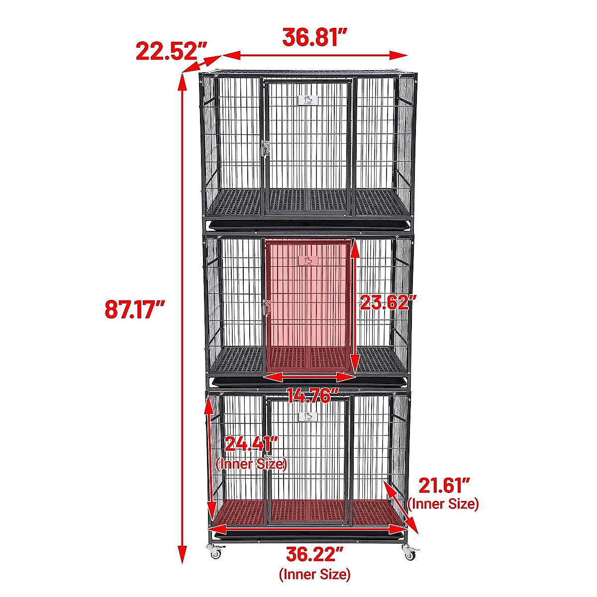 Homey Pet Three Levels 36 Inch Dog Crate, Escape Proof Dog Cage Kennel Indoor with Top Access and Lockable Wheels, Removable Tray, Heavy Duty Dog Crates for Medium/Small Dogs