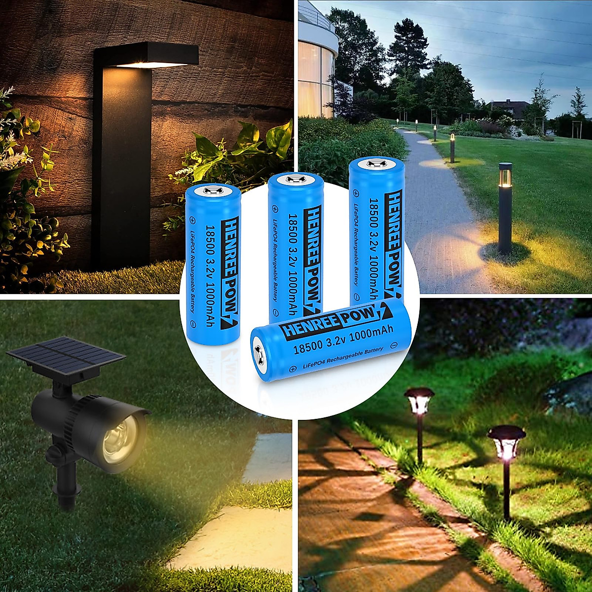 Henreepow 18500 Rechargeable Battery, 3.2v LiFePO4 Lithium Phosphate Battery 1000mAh for Outdoor Garden Solar Lights, Flashlight (8 Pack)