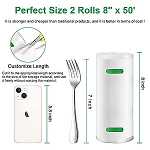 Gokilife Vacuum Sealer Bags - 2 Pack of 8" x 50' Food Saver Bags, Commercial Grade Vacuum Seal Bags Rolls with BPA Free and Heavy Duty, Seal a Meal Bags Great for Vac Storage, Meal Prep or Sous Vide