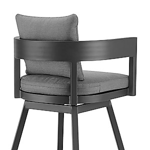 Menorca Outdoor Patio Swivel Bar Stool in Aluminum with Gray Cushions