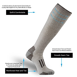 ONKE Men's Merino Wool Cushion Over the Calf Socks Heavyweight OTC Knee High Hiking Hunting Thermal Winter Western Work Boots(Brown L)