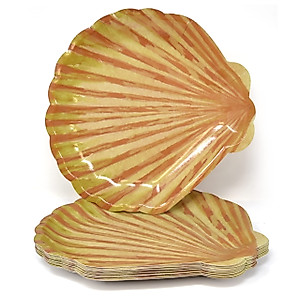 50 Sea Shell Paper Plates 8" Seashell Scalloped Shaped Disposable Dinner Plate Tableware Beige Clam Shells Design for Beach Pool BBQ Picnic Summer Spring Dinnerware Party Goods Supplies Decorations