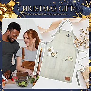 VANTOO Unisex Distressed Jean Apron with Convenient Pockets for Men and Women,White