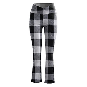 High Waisted Pants for Women 4 Way Stretch Comfy Non-See-Through Bootcut Yoga Plaid Printed Dress Pants Sweat Pants