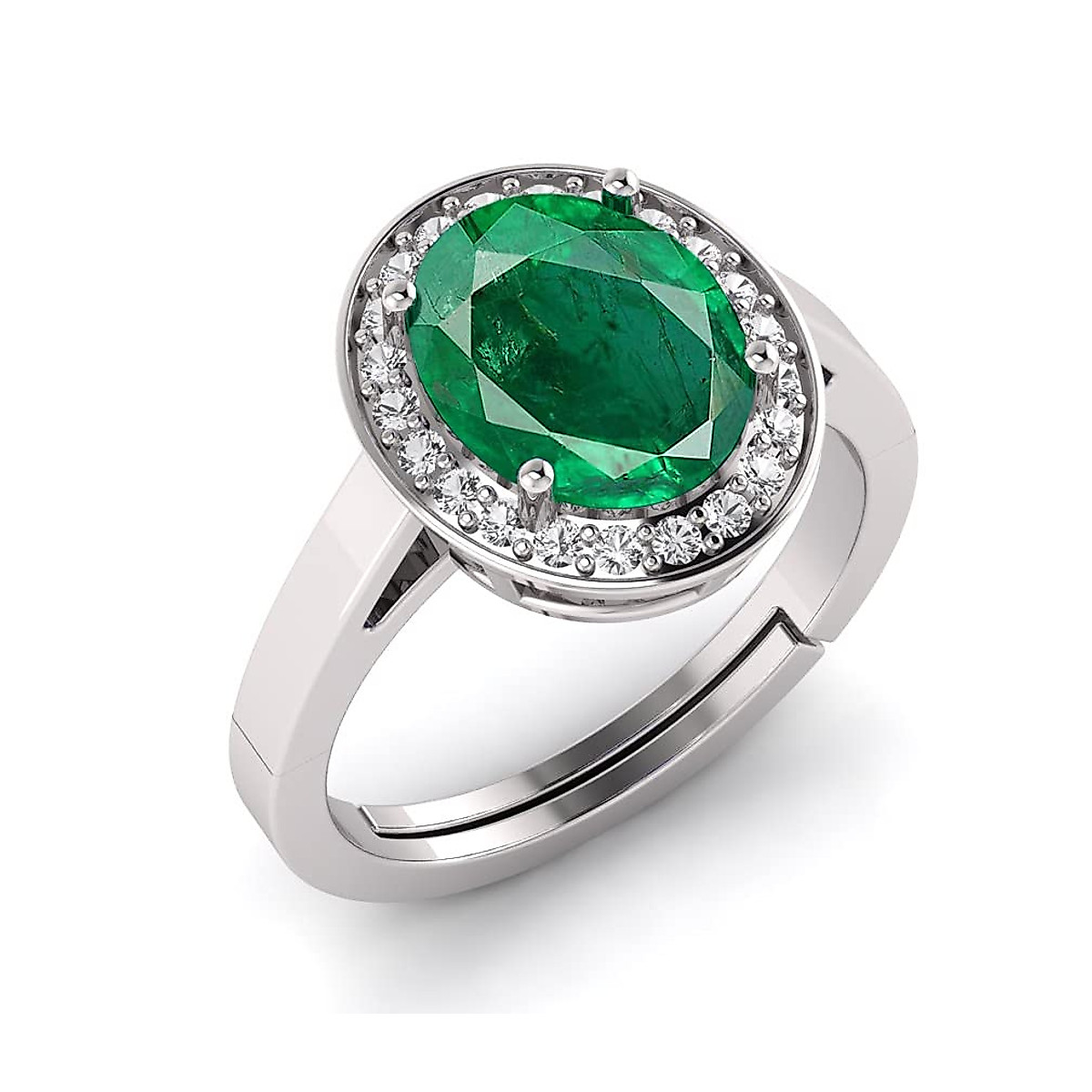 LMDPRAJAPATIS Natural 10.25 Ratti Lab Certified Emerald Panna 925 Sterling Silver Oval Shape Solitaire Adjustable Ring