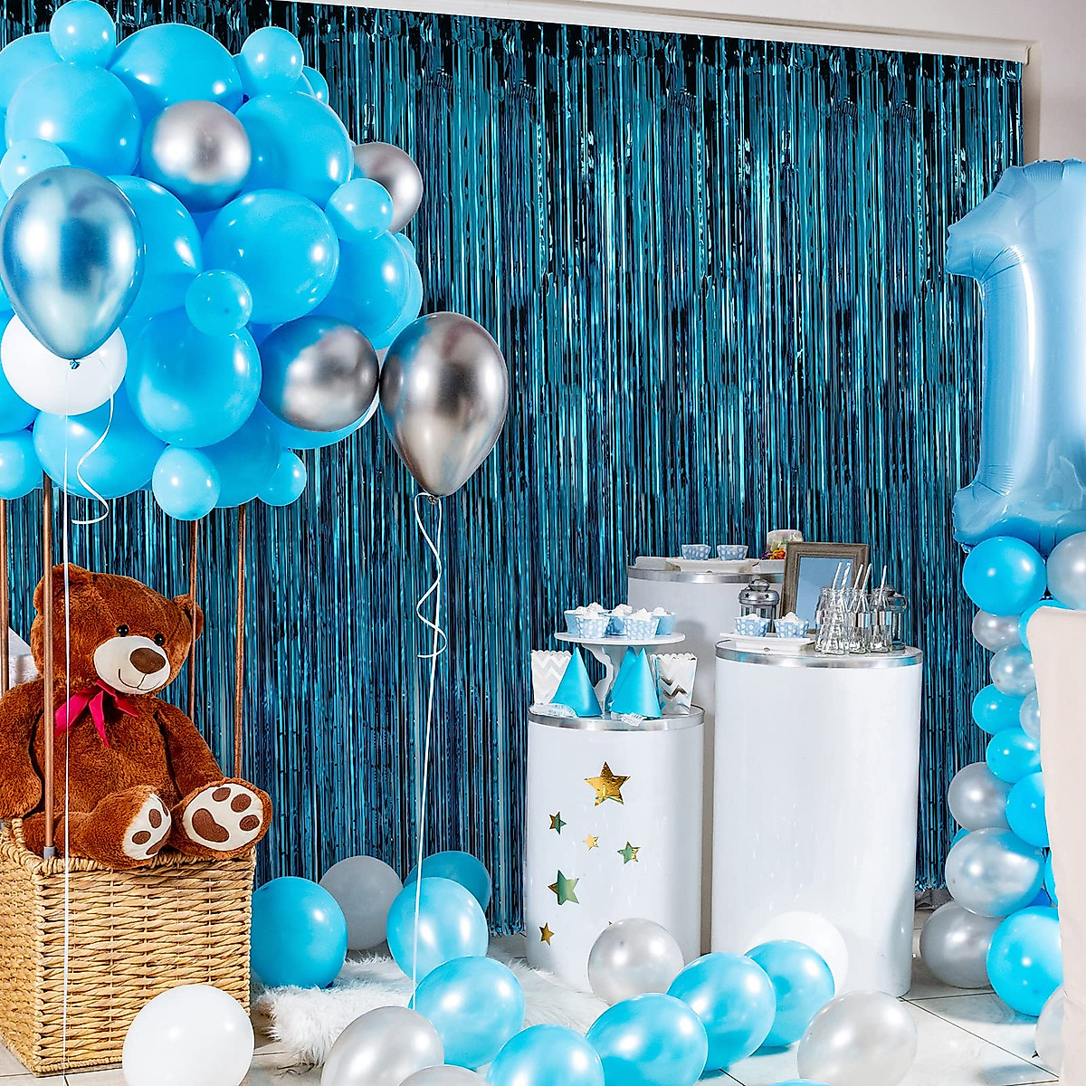 Crosize 3 Pack 3.3 x 9.9 ft Blue Foil Fringe Backdrop Curtain, Streamer Backdrop Curtains, Streamers Birthday Party Decorations, Tinsel Curtain for Parties, Galentines Decor