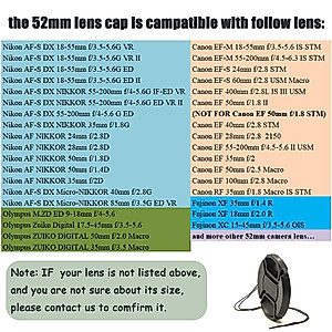 52mm Lens Cap for Nikon D850 D7500 D3500 Camera with AF-S 18-55mm lens，Canon EOS 90D , Rebel T7, 200d ii Camera w/ EF-M 55-200mm 18-55mm Lens，Snoy E w/ Sigma 30mm F1.4 Contemporary DC DN Lens（2 Pack）
