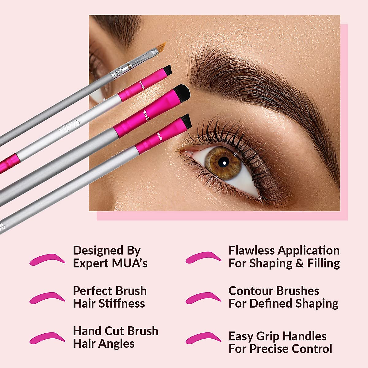 Eyebrow Brush Kit Thin Angled - Eye Brow Concealer Contour Brush to Shape and Conceal Eyes Duo Spoolie Brushes Firm Bristles Definer for Filling Pomade Gel | Defining Arches Winged Eyeliner Stencil