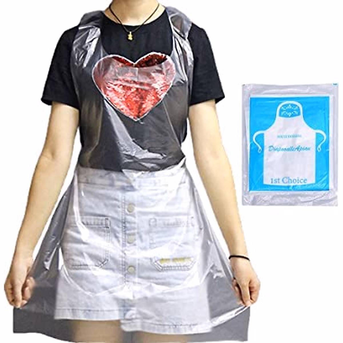 Parts Express 50 Pcs Clear Plastic Polyethylene Waterproof Disposable Aprons For Cooking, Painting