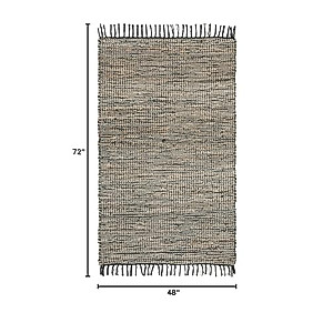 SAFAVIEH Vintage Leather Collection Accent Rug - 4' x 6', Grey, Handmade Boho Fringe Leather & Jute, Ideal for High Traffic Areas in Entryway, Living Room, Bedroom (VTL203F)