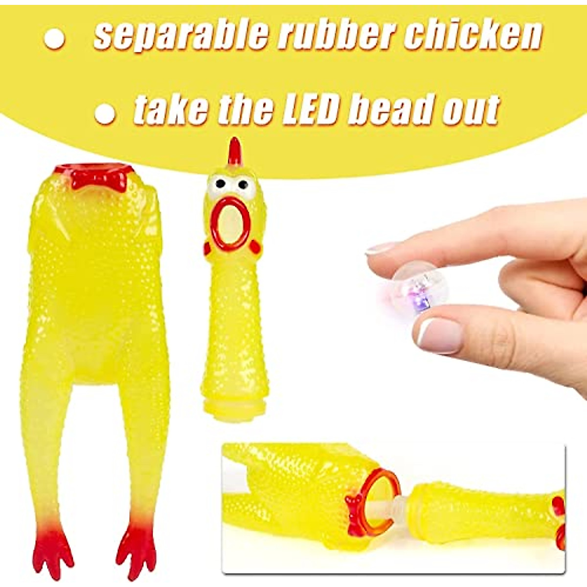 POPLAY 15 Inch Flashing Screaming Chicken, Large Rubber Chicken Dog Toy LED Shining Squeaky Chicken for Chew Toy Stress Relief Practical Jokes