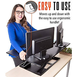 Stand Steady X-Elite Pro XL, Ergonomic Adjustable Height Standing Desk Converter, Extra Large Sit to Stand Laptop Desk Riser, Easily Fits 2 Computer Monitors (Black, 36 x 16)
