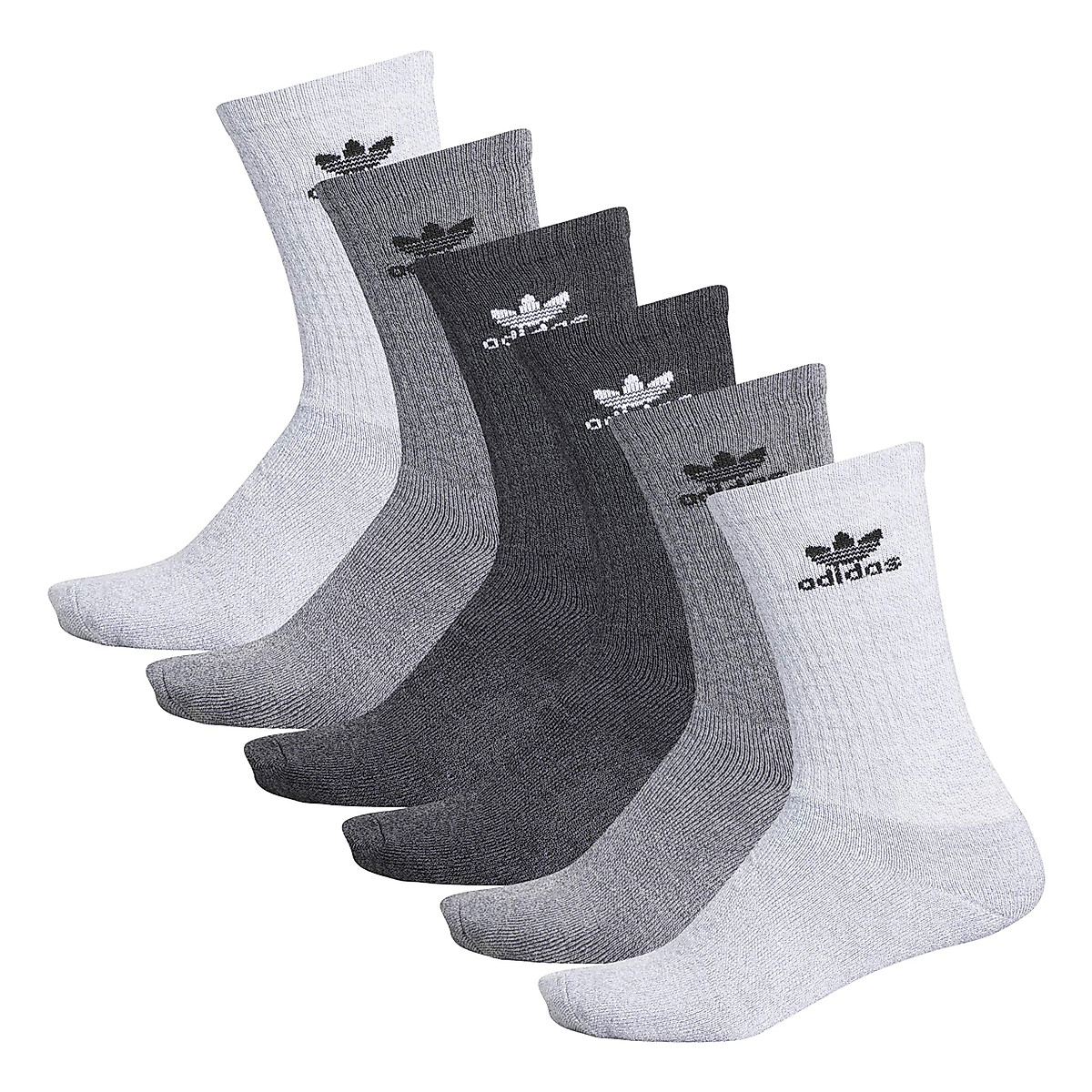 adidas Originals Trefoil Crew Socks (6-Pair), Grey/Onix Grey/Black, Large