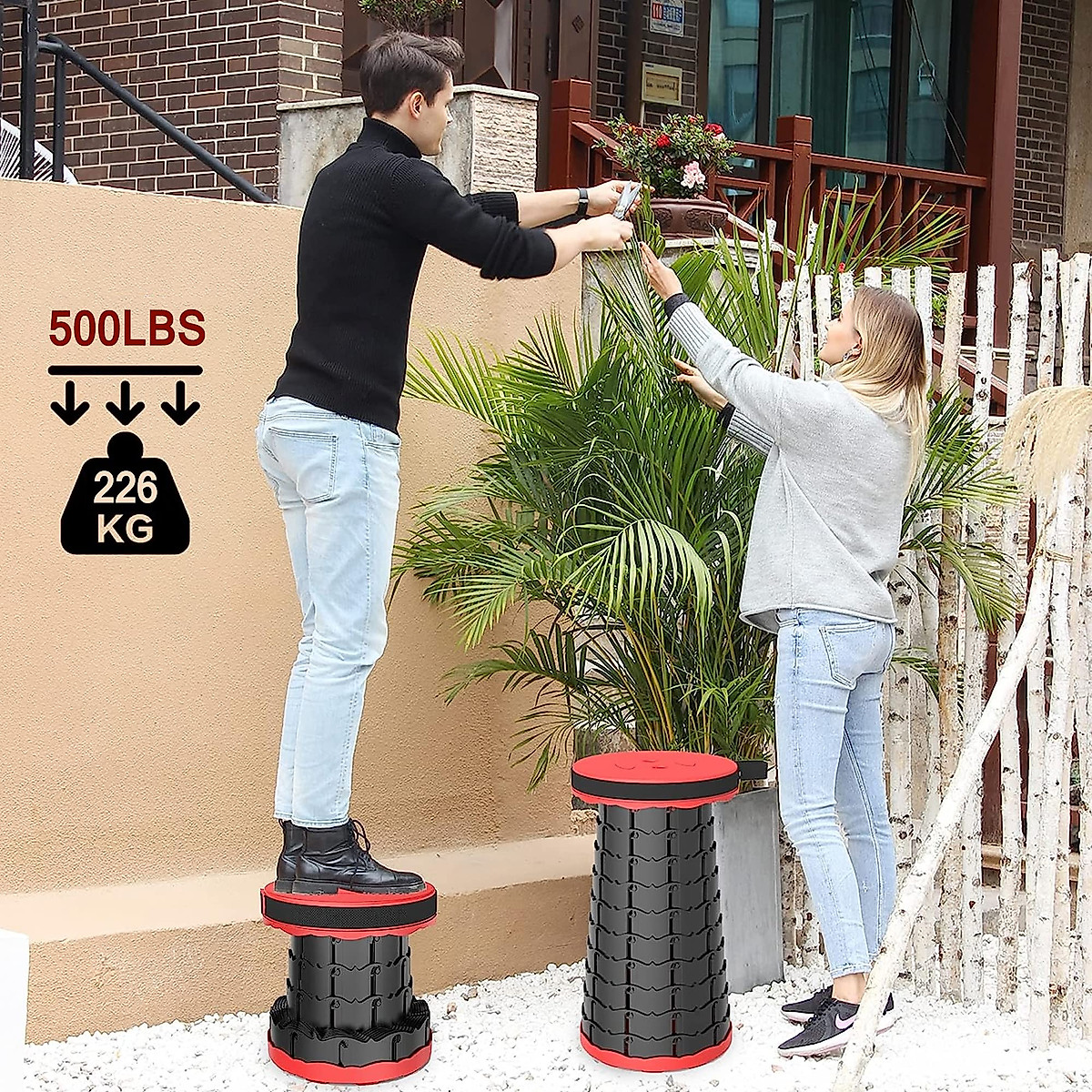 ALEVMOOM Upgraded Telescoping Stool Collapsible Stool with Seat Cushion & Bag, Retractable Folding Camping Stool for Adults Max Load 500lb More Sturdy Lightweight for Fishing Hiking Gardening (red)