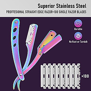 Professional Straight Edge Barber Razor for Men with 100 Single Blades Premium Stainless Steel Shaving Razor for Home & Salon Grooming Using
