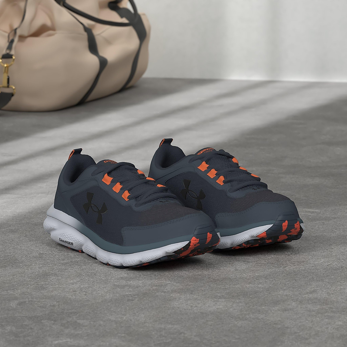 Under Armour Charged Assert 9 Sneakers for Men - Mesh Upper with Leather Overlays, Eva Sockliner, and Rubber Outsole Downpour Gray/Downpour Gray/Black 10 D - Medium