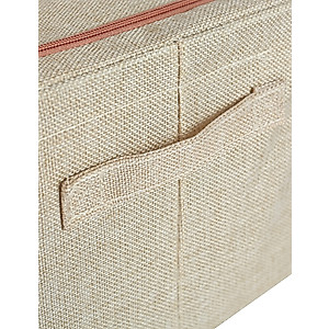 Foldable Clothes Storage Bags with Large capacity, Strong Metal Frame Support, Cotton linen, Cream-colored, BlueGift