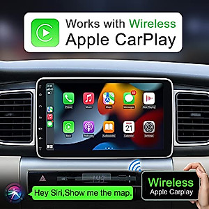 Adjustable Android 10 Car Stereo Wireless CarPlay & Wired Android Auto Single Din 10 Inch Car Radio with Front Camera & Backup Camera - Live Stream Rear View, 2G+32G GPS Navigation Bluetooth AM/FM
