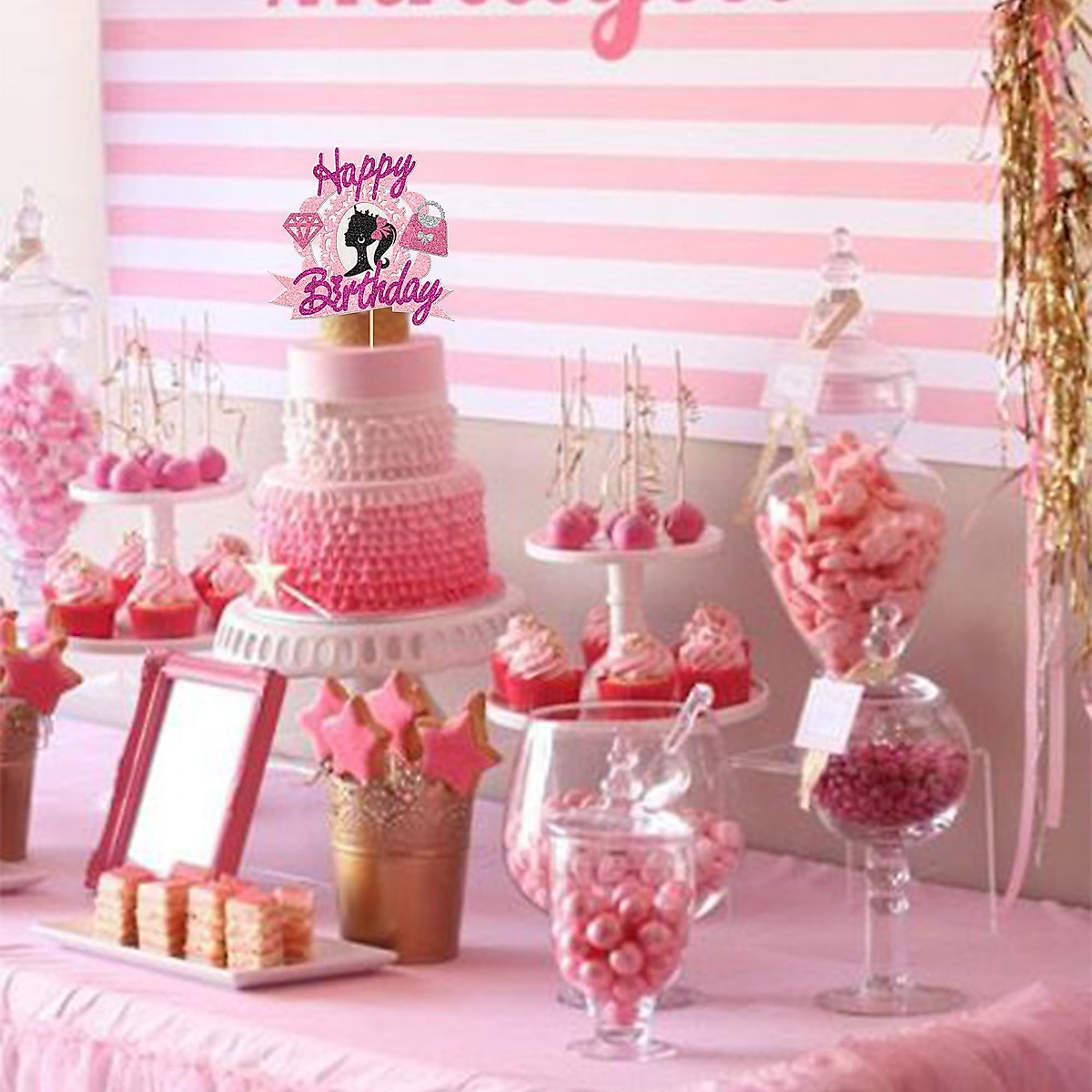 1 Pack Princess Cake Topper Glitter Girl Happy Birthday Diamond Bag Cake Decoration for Bridal Wedding Shower Baby Shower Enaggement Birthday Girls Princess Theme Party Cake Decoration Supplies