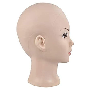 Ba Sha Bald Mannequin Head Beige Female Professional Cosmetology Manikin Doll head for Wigs Making Wig Display Hat Display Glasses Display with Free Clamp