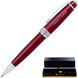 Dayspring Pens Cross Pen | Engraved/Personalized Cross Bailey Red Lacquer Ballpoint Gift Pen - Chrome Trim AT0452-8. Custom Engraving Included.