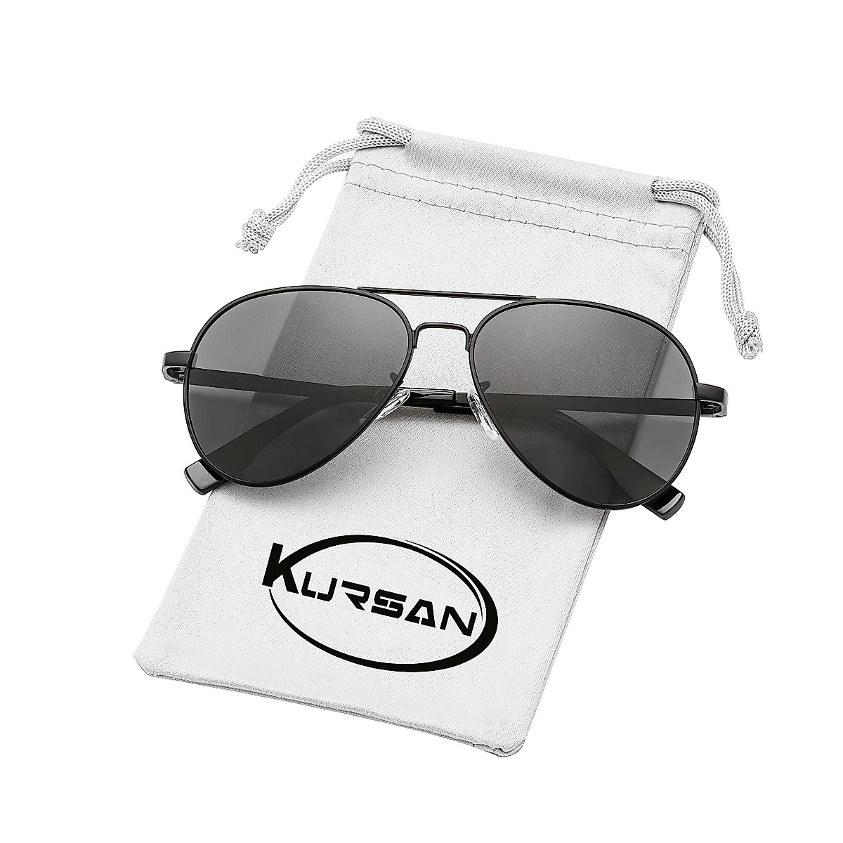 Kursan Polarized Aviator Sunglasses for Small Face Women Men, 100% UV400 Protection, 52MM ((2 Pack) Black Frame Black Lens/Gold Frame Black Lens)