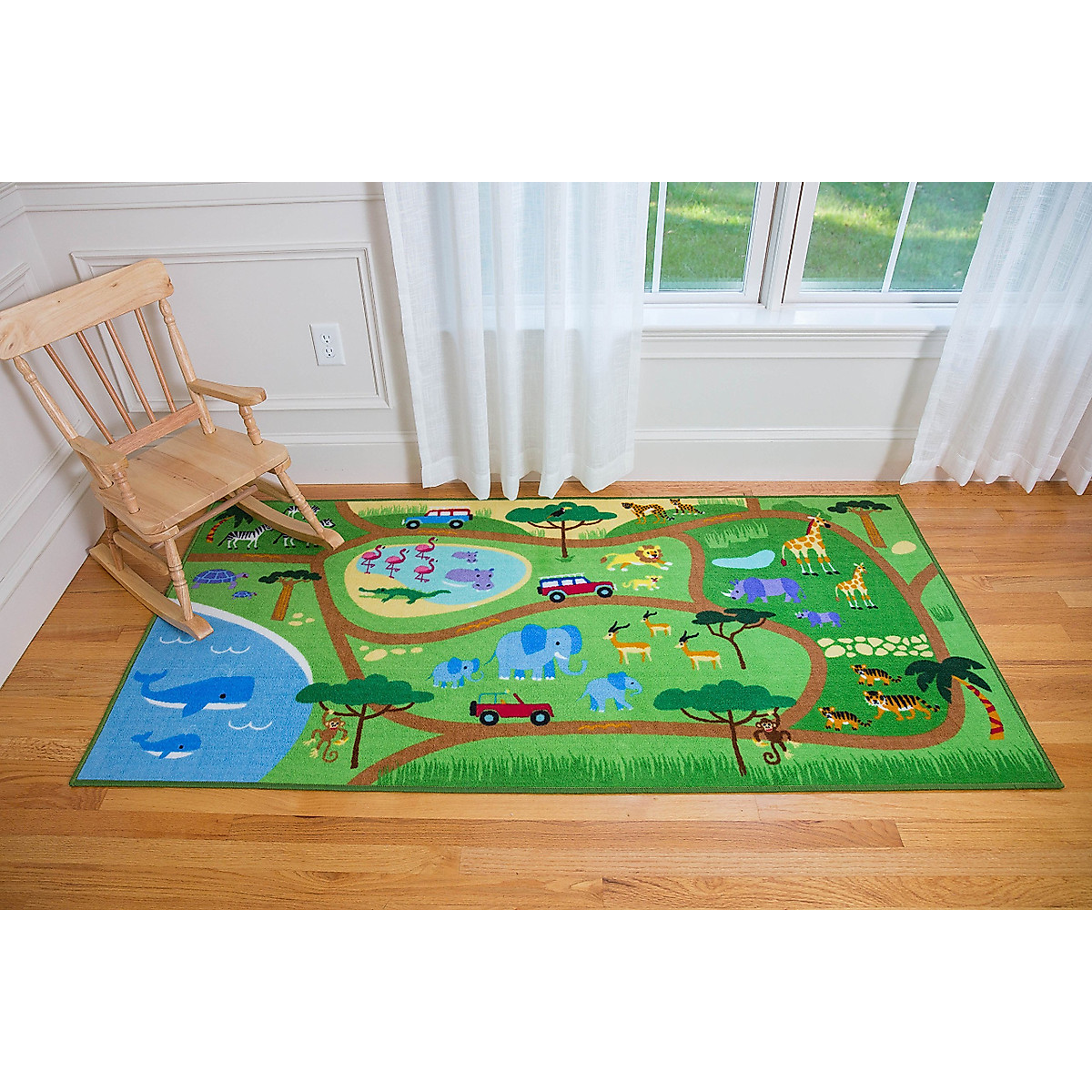 Wildkin Kids Educational Play Rug for Boys and Girls, Features Skid-Proof Backing and Serged Borders, Play Rugs Measures 80 x 39 Inches with Durable Nylon Material, Olive Kids (Farm Land)