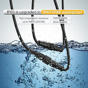 BTF-LIGHTING 3.28ft 3 Pin 18AWG IP68 Extension Cable Wire with Male and Female Connectors for WS2811 WS2812B SK6812 etc LED Strip 15mm Metal nut Small Size Home Lighting Connector