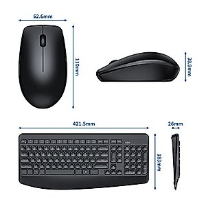 Wireless Keyboard and Mouse Combo, 2.4G Full-Sized Ergonomic Computer Keyboard with Wrist Rest and 1600 DPI Wireless Noiseless Mouse for Windows, PC, Laptop, Windows XP/7/8/10 (Black)