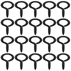 100 Pcs 1 Inch Metal Screw Eyes Hook Self Tapping Screw in Eye Hooks Ring for Indoor & Outdoor Hanging, Lifting and Securing Cables, Wires Etc Small Items, Black
