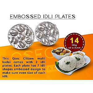 QSEC Stainless Steel Idli Cooker Multi Kadai Steamer with Copper Bottom All-in-One Big Size 5 Plate 2 Idli | 2 Dhokla | 1 Patra | Momo's | 3 in 1 | 28.5 cm Dia.
