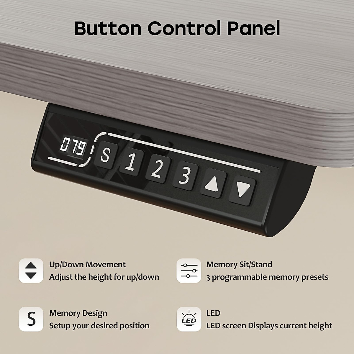 JYLH JOYSEEKER Grey Standing Desk, 48 X 24 Inch Adjustable Height Electric Desk, Sit Stand Desk with 2 Hooks, Ergonomic Rising Desk with Splice Board