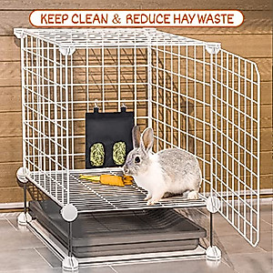 Rabbit Hay Feeder Bag, Hay Holder Storage for Rabbit Guinea Pig Bunny, Light Black Hanging Feeding Hay 600D Oxford Cloth Fabric 2 Pcs