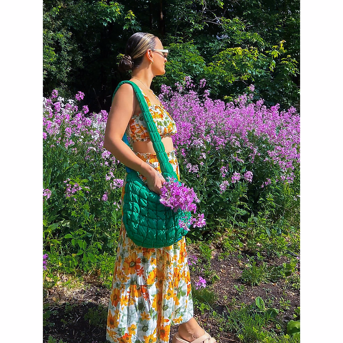 Rejolly Puffer Quilted Shoulder Bag for Women Puffy Bubble Tote Bag Lightweight Nylon Handbag Padded Soft Purse Green