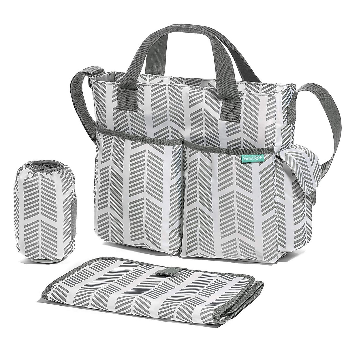 Diaper Bag/Breast Pump Tote Bag - Stylish Arrows, Functional Baby Stroller Organizer - Adjustable Stroller Strap - Eight Total Pockets - Easy to Clean - BONUS: Changing Pad