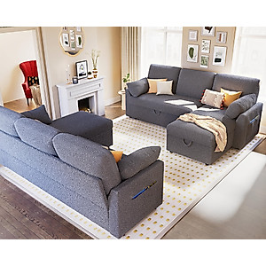 PaPaJet Sofa Bed, Sleeper Sofa with Storage Chaise, L Shaped Sofa with Pull Out Bed, Oversized Sofas for Living Room-Dark Grey Boucle