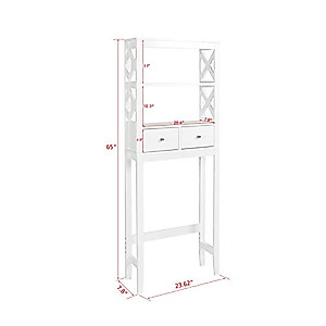 Spirich Home Modern X- Frame Bathroom Shelf Over The Toilet, Bathroom Shelf with Two Drawers, Bathroom Spacesaver, White Finish