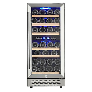 Garvee Wine Fridge, Wine Cooler Dual Zone 28 Bottles with Glass Door, Adjustable Shelves, Digital Temperature Control for Red, White and Champagne, Freestanding/Built-in