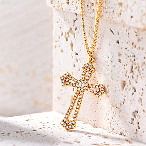 LOYATA 14K Gold Plated Cross Necklace for Women Dainty Flat Guide Cross Pendant Necklace Simple Tiny Necklace Jewelry Gift