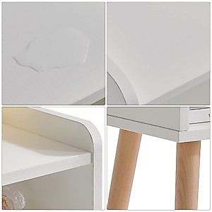 IBUYKE Nightstand, Mid-Century Modern Bedside Table with Solid Wood Legs, Minimalist and Practical End Side Table with Open Storage Shelf, Easy Assembly, White UWNS003W